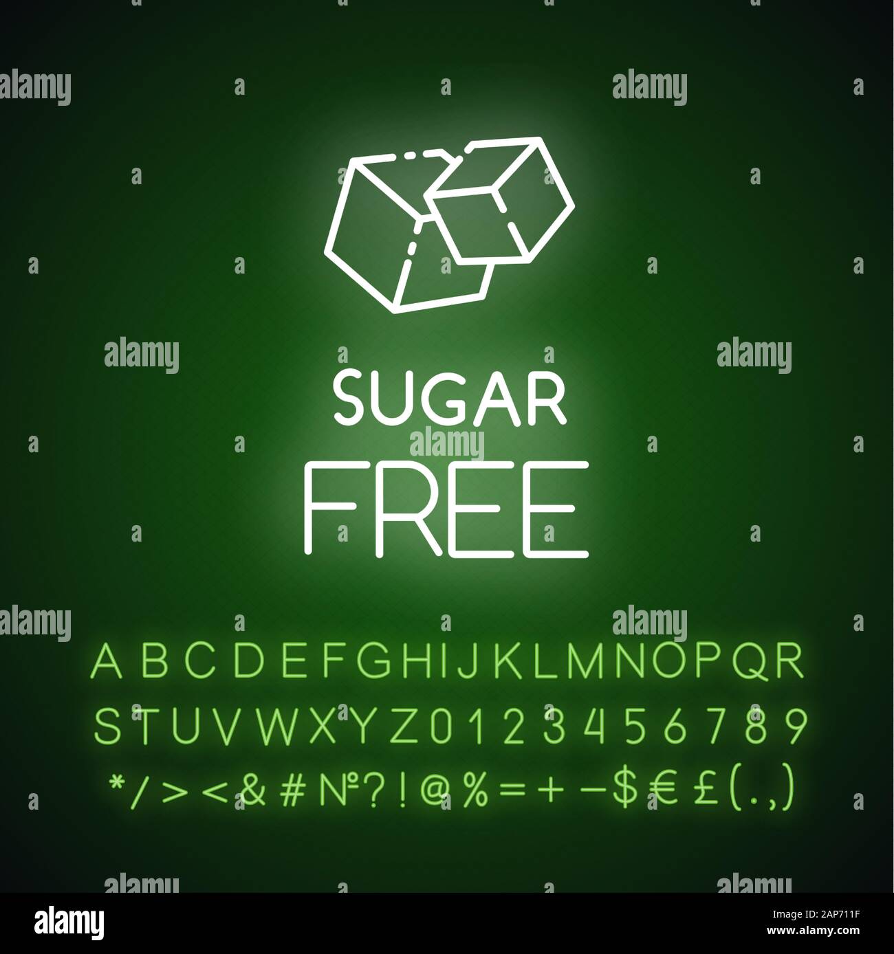 Sugar free neon light icon. Food without added sweetener. Product free ...