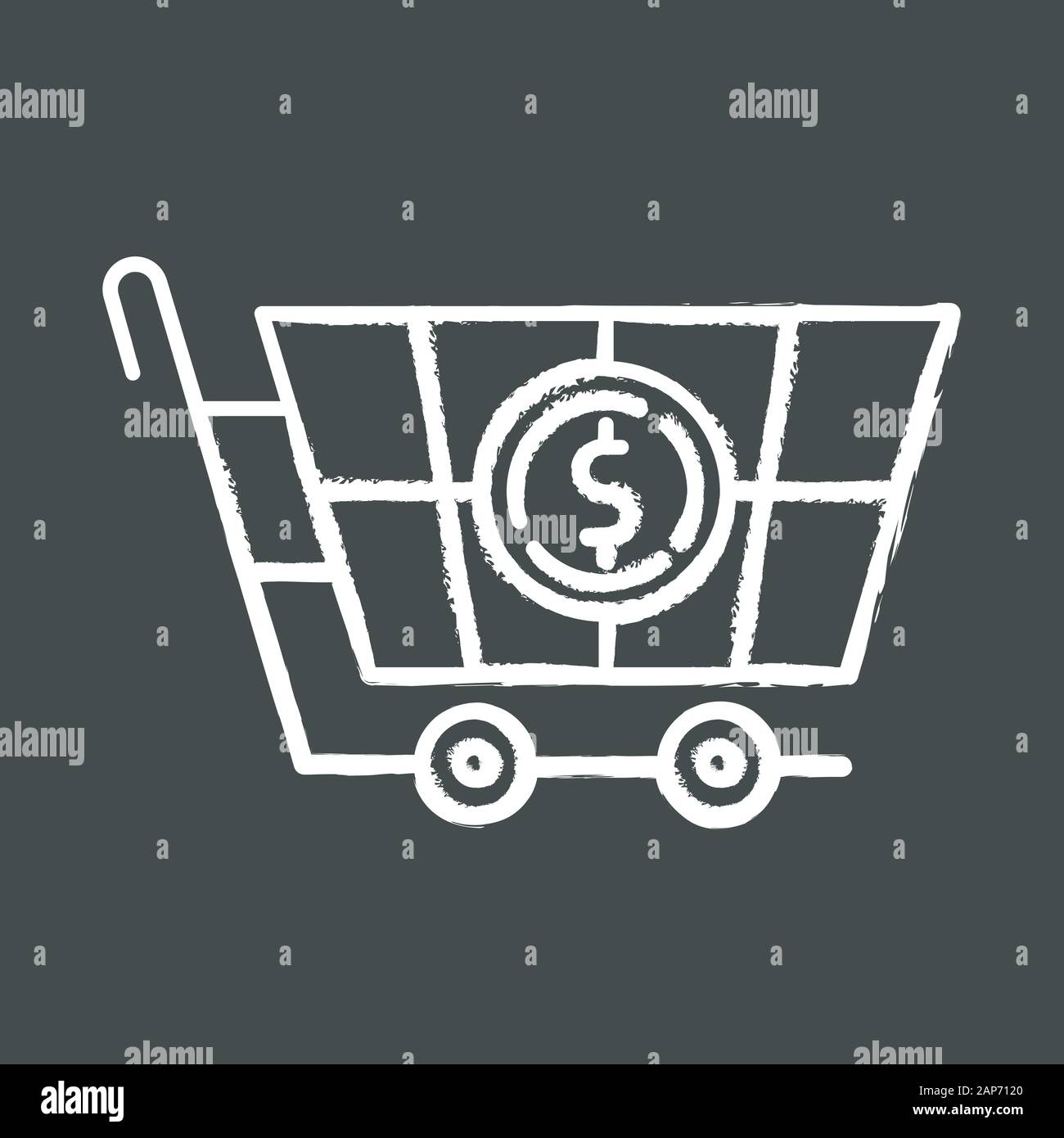 Shopping trolley chalk icon. Add goods to basket. Shop cart for ...