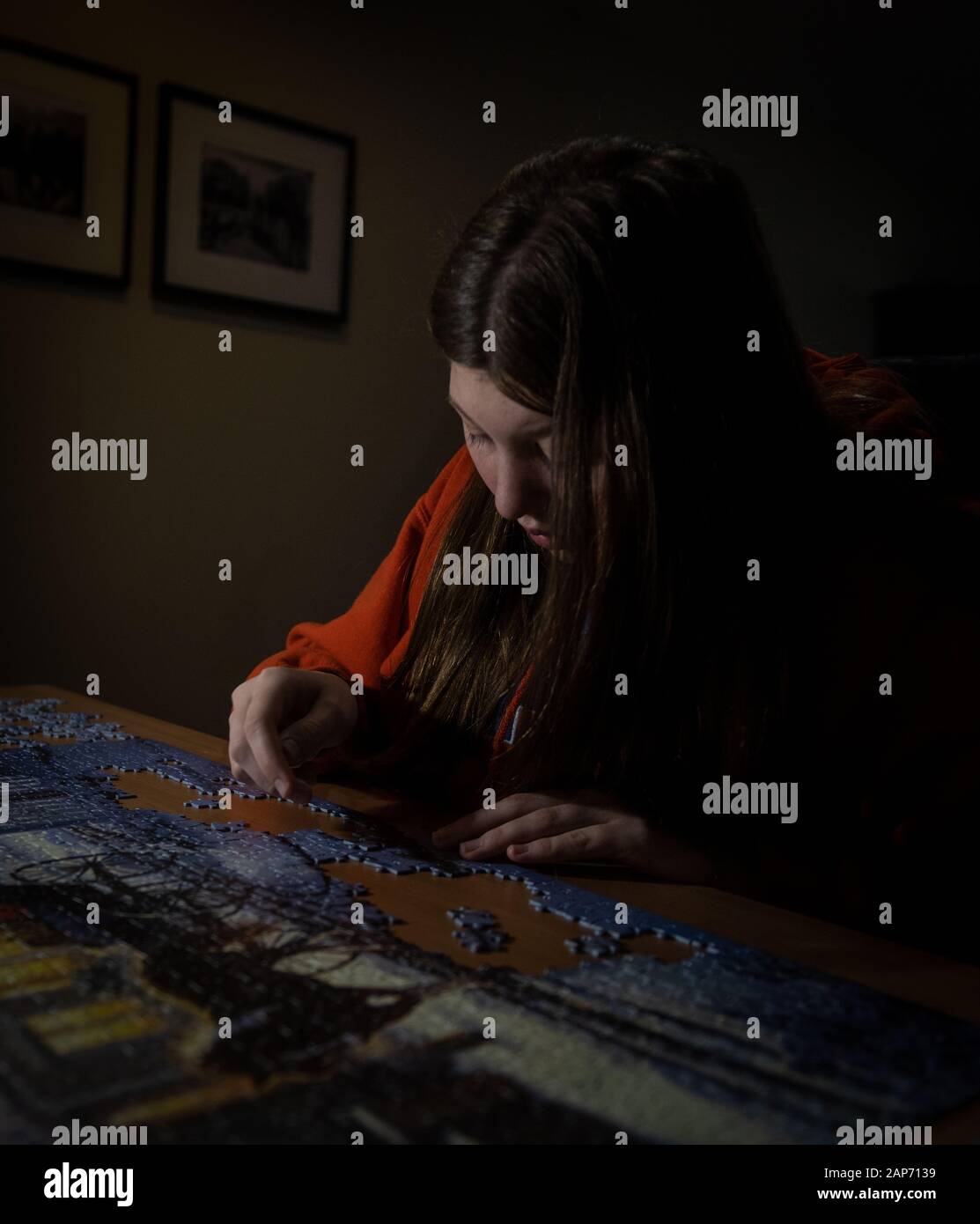 teenager 15 year old girl works on solving a puzzle Stock Photo - Alamy