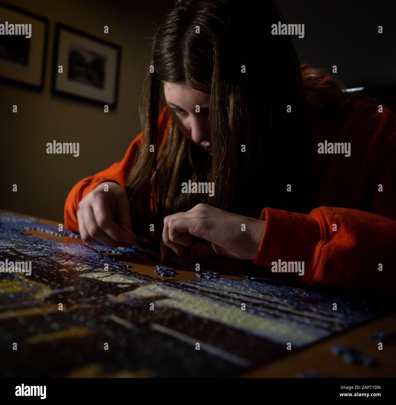 teenager 15 year old girl works on solving a puzzle Stock Photo - Alamy