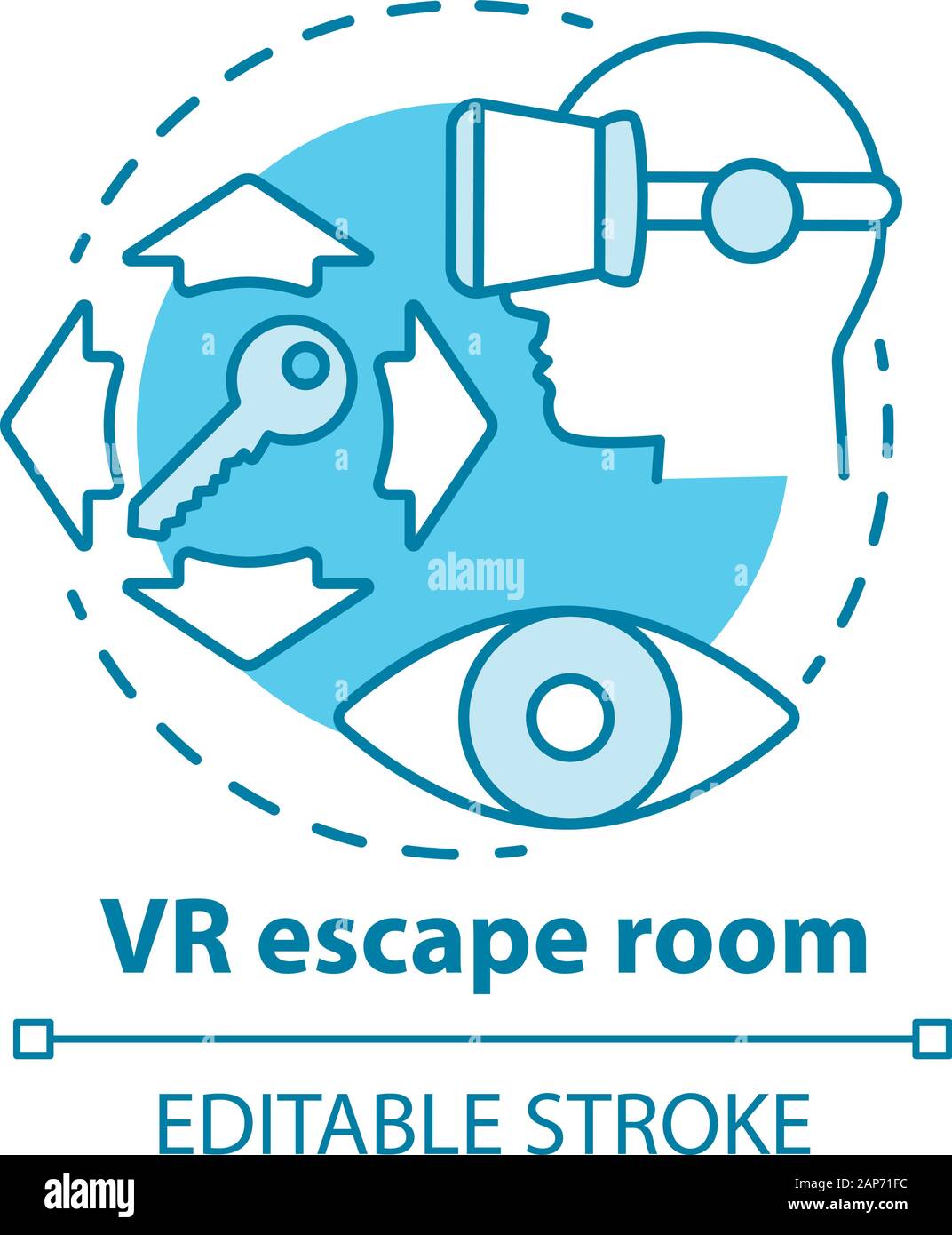 Vr escape room concept icon. Modern virtual reality quest idea thin ...