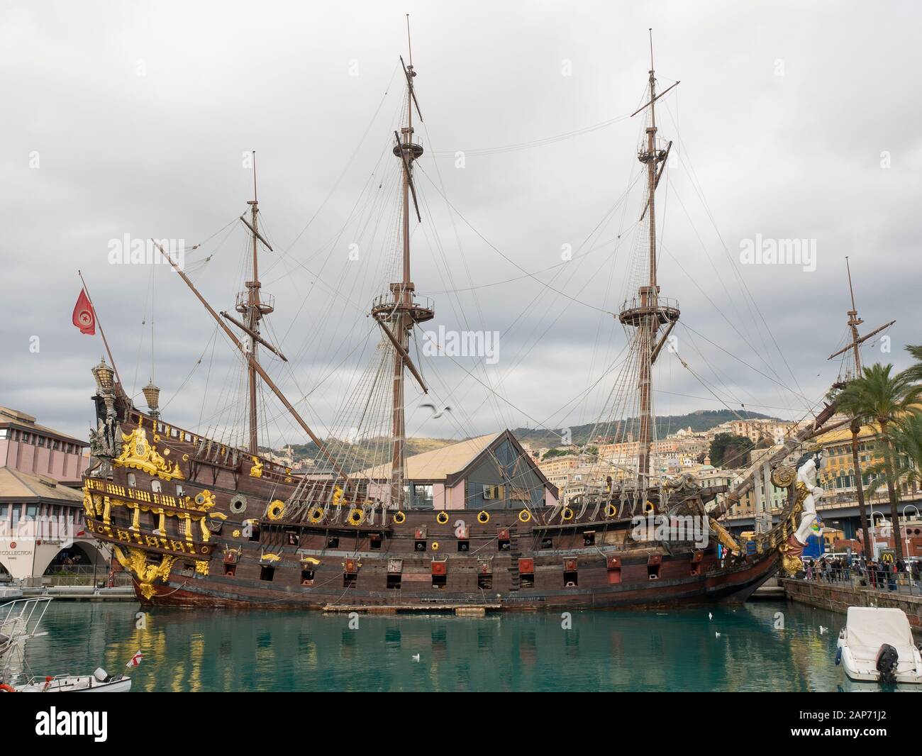 Genoa Italy November 23, 2019: Neptune, ship replica of a 17th-century ...