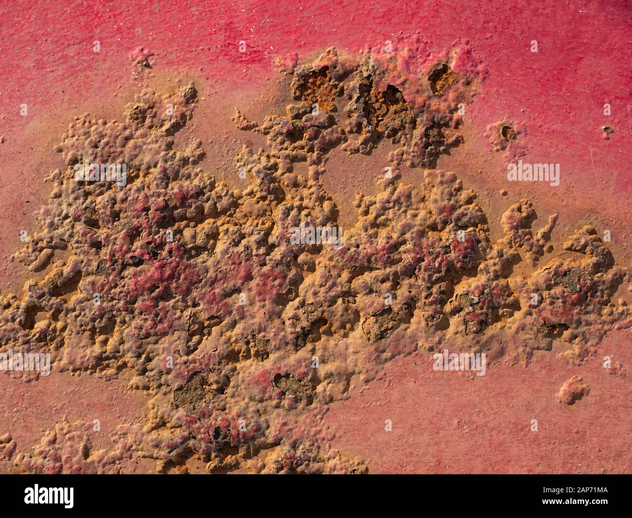 old rusty red painted sheet. Rust craked the paint and creates bubbles ...