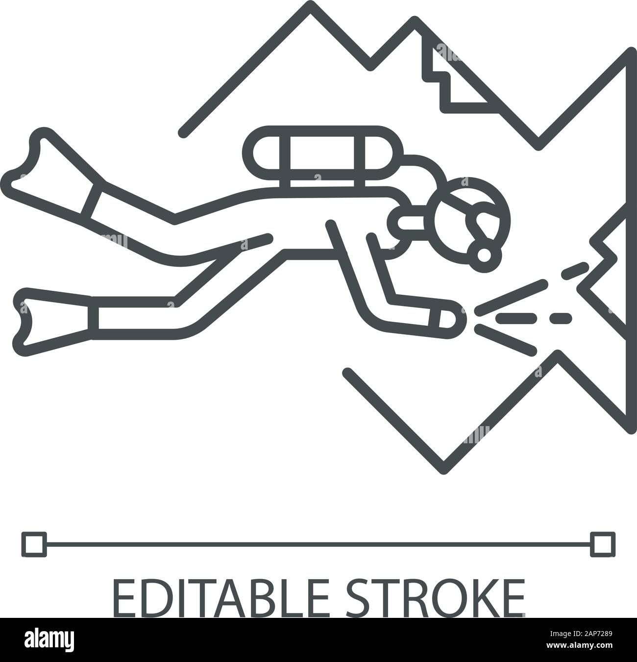 Cave diving linear icon. Thin line illustration. Watersport, extreme ...