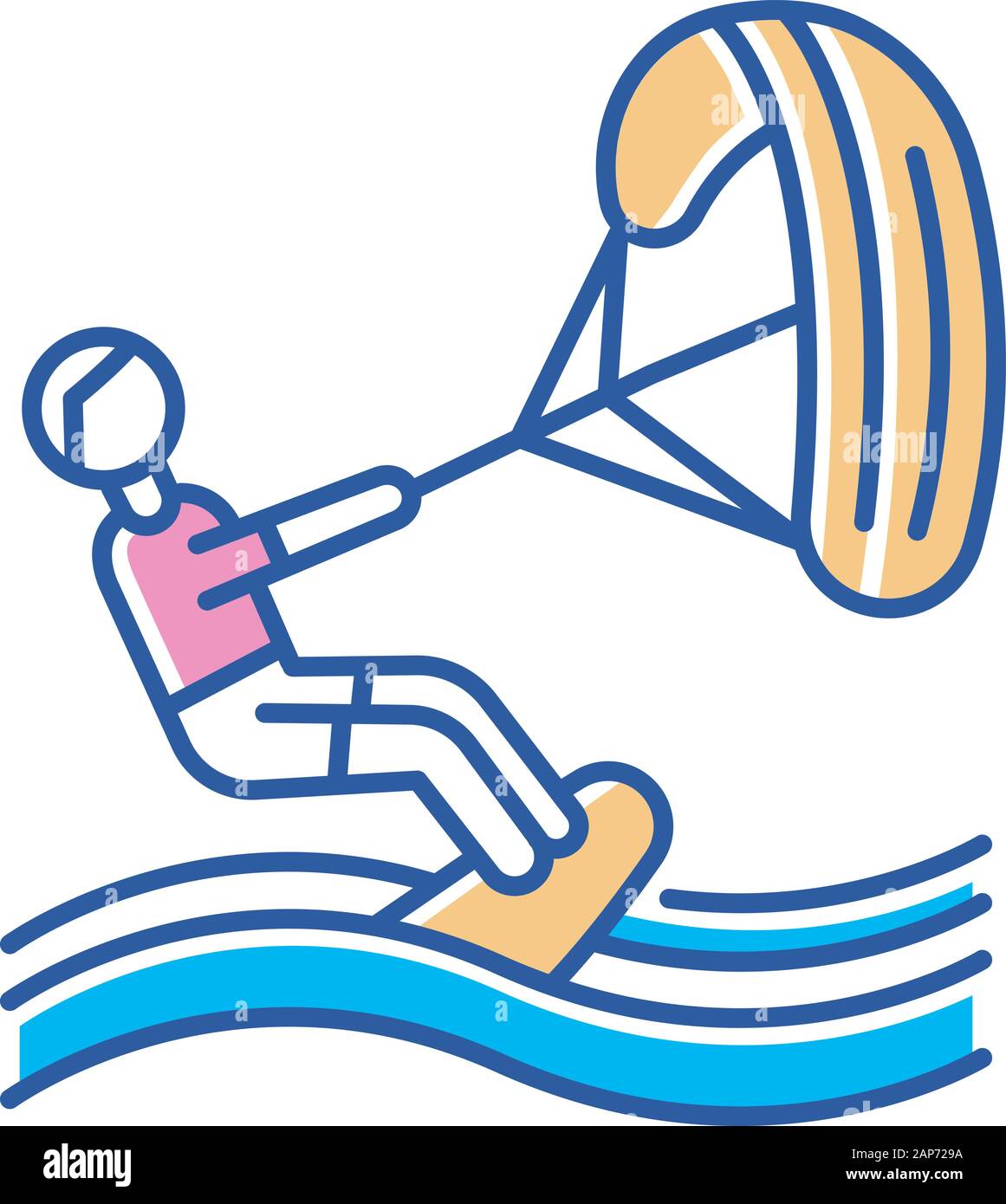 Kiteboarding color icon. Watersport, extreme kind of sport. Summer ...
