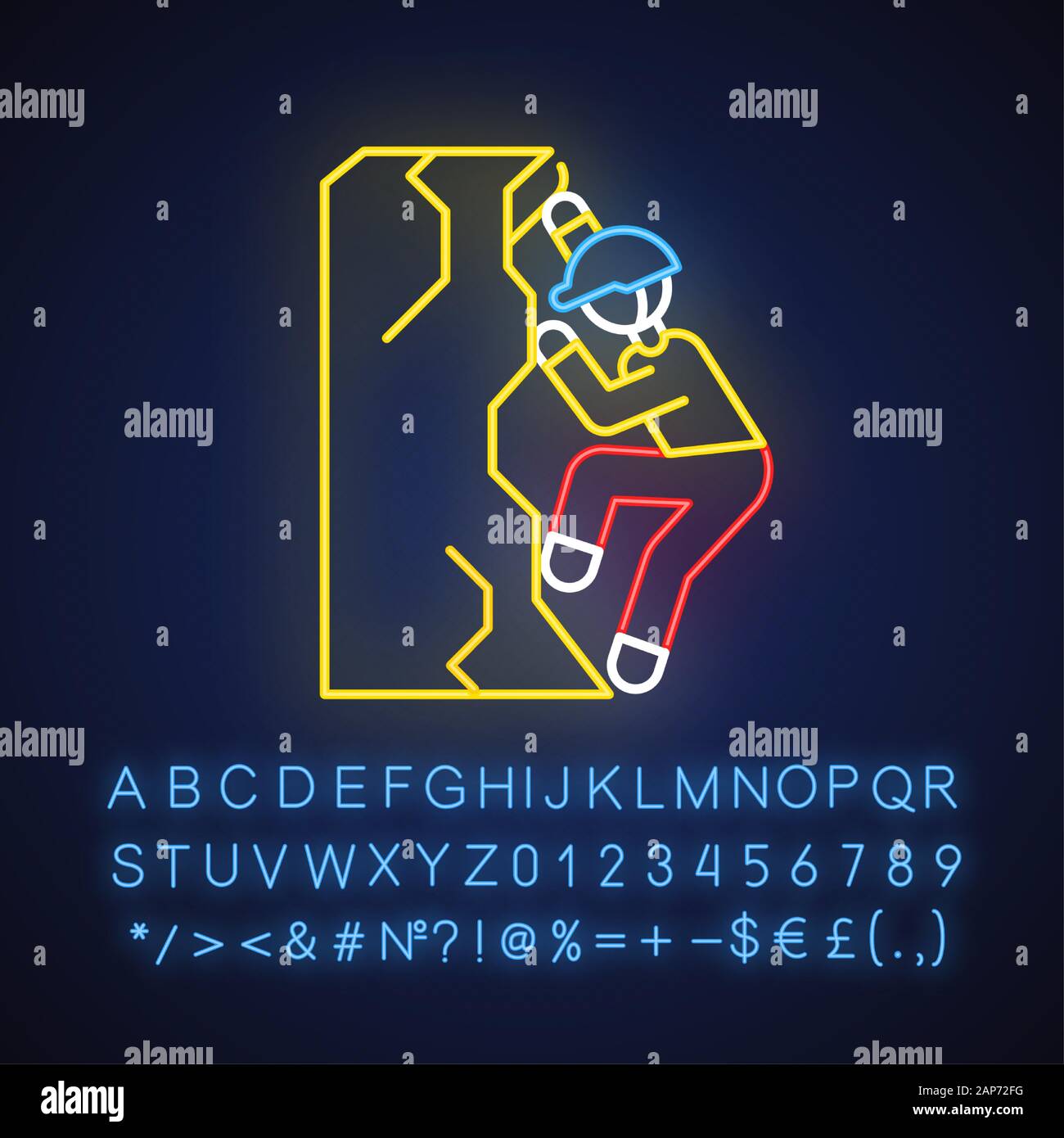 Ice climbing neon light icon. Winter extreme sport, risky activity and ...