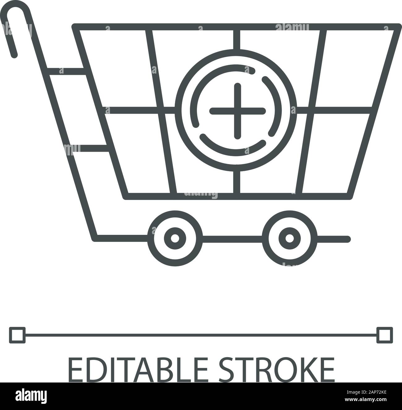 Shop trolley linear icon. Adding products to basket. Merchandise and ...