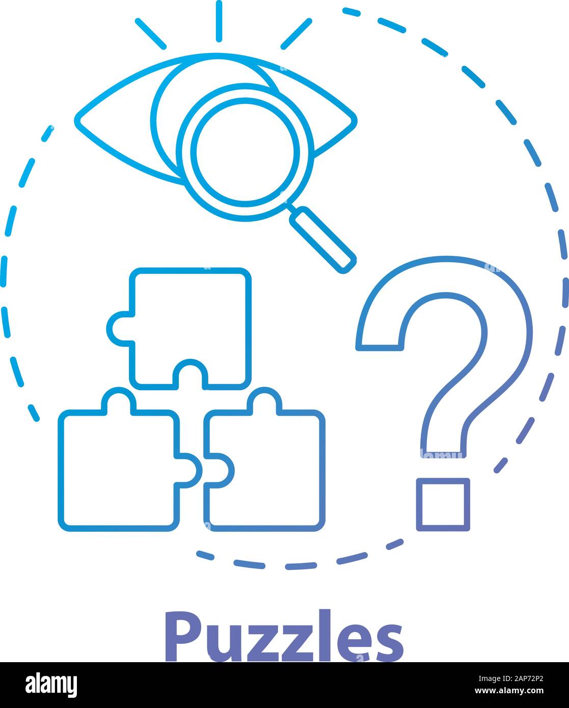 Puzzles blue gradient concept icon. Quest game idea thin line ...