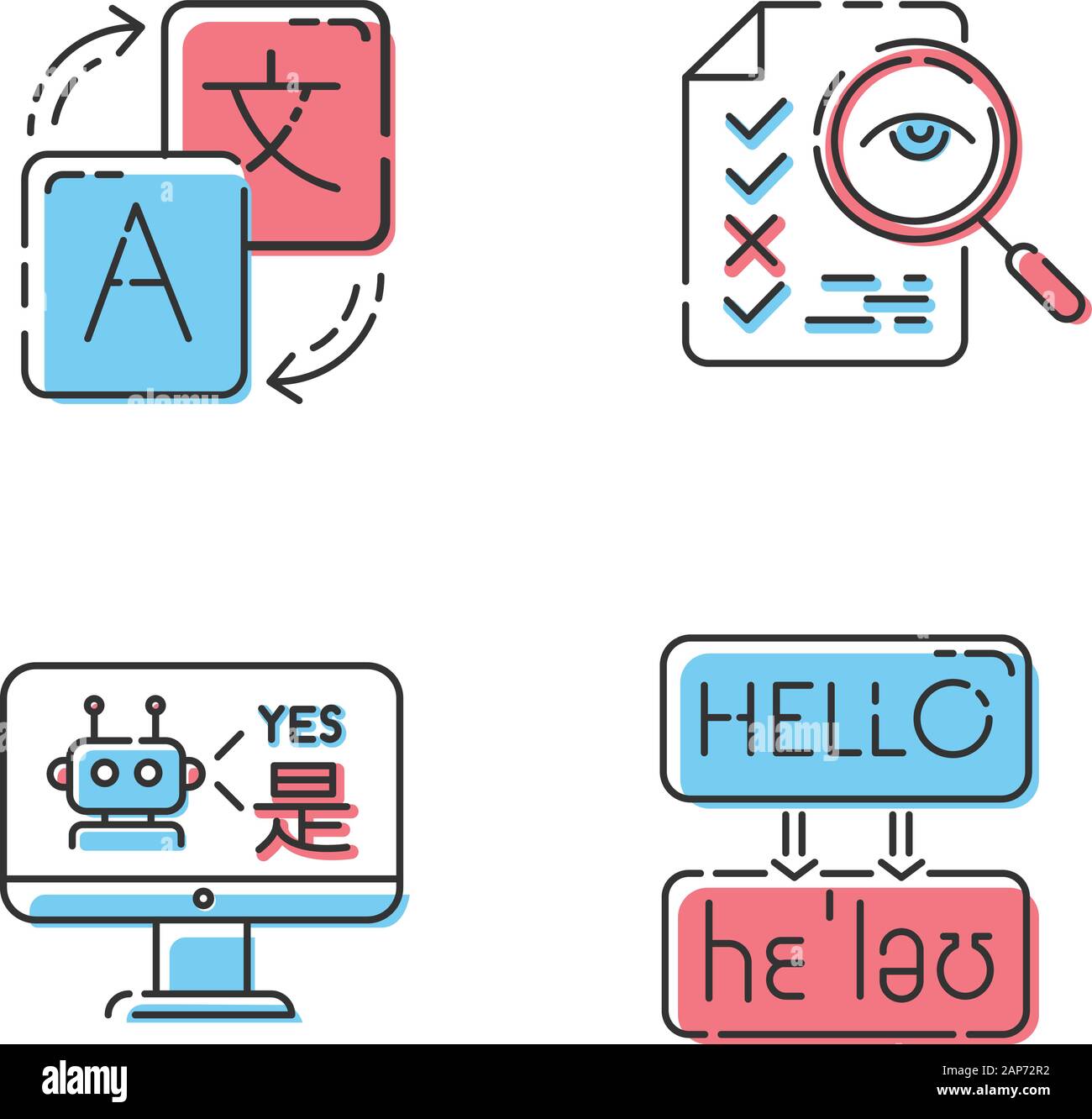 Machine translation services color icons set. Instant online ...