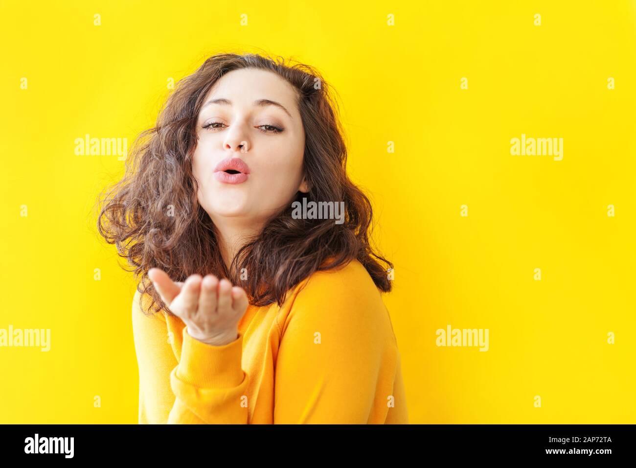 Love, peace. Beauty portrait young happy positive woman posing with ...