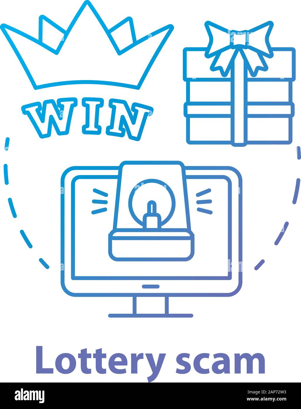Lottery scam concept icon. Fake win. Illegal gambling and fraud. Online ...