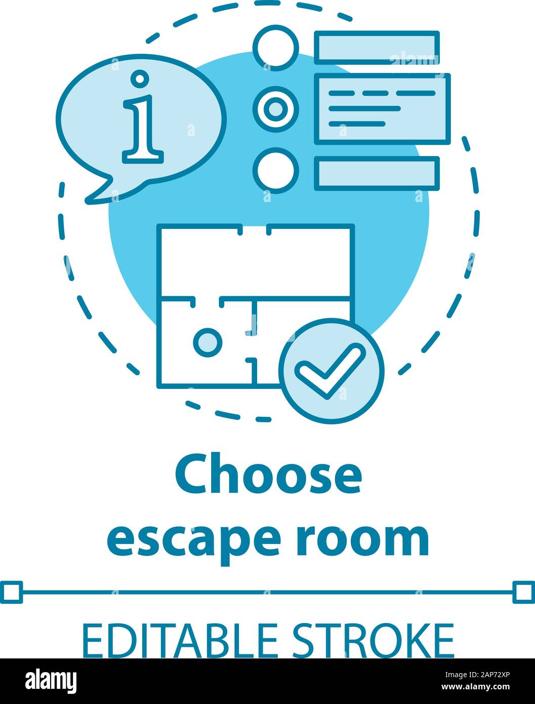 Choose escape room concept icon. Select quest type idea thin line ...