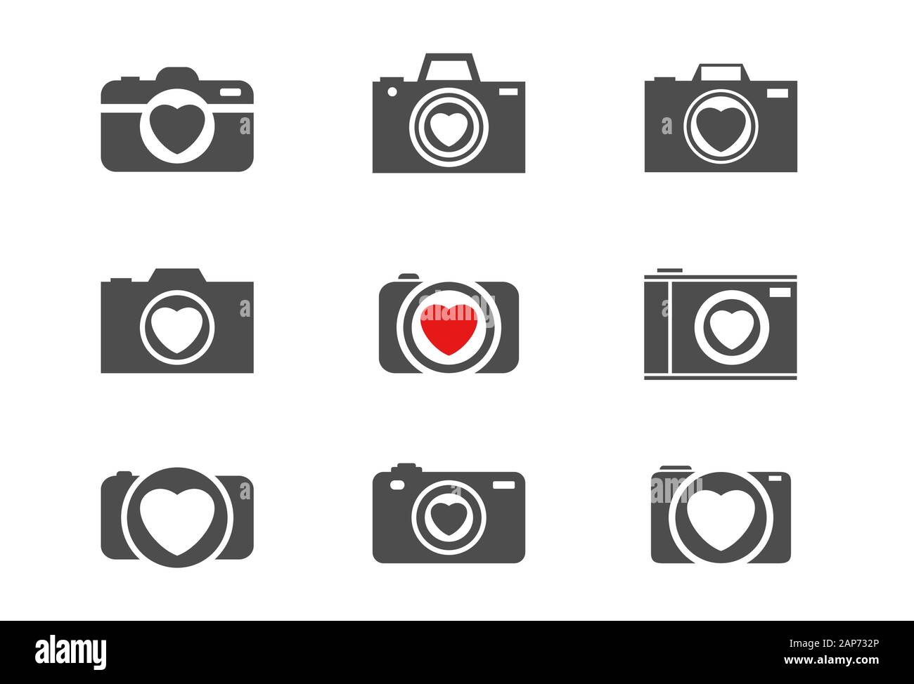 Camera with heart symbol. Love story and wedding concept Stock Vector ...