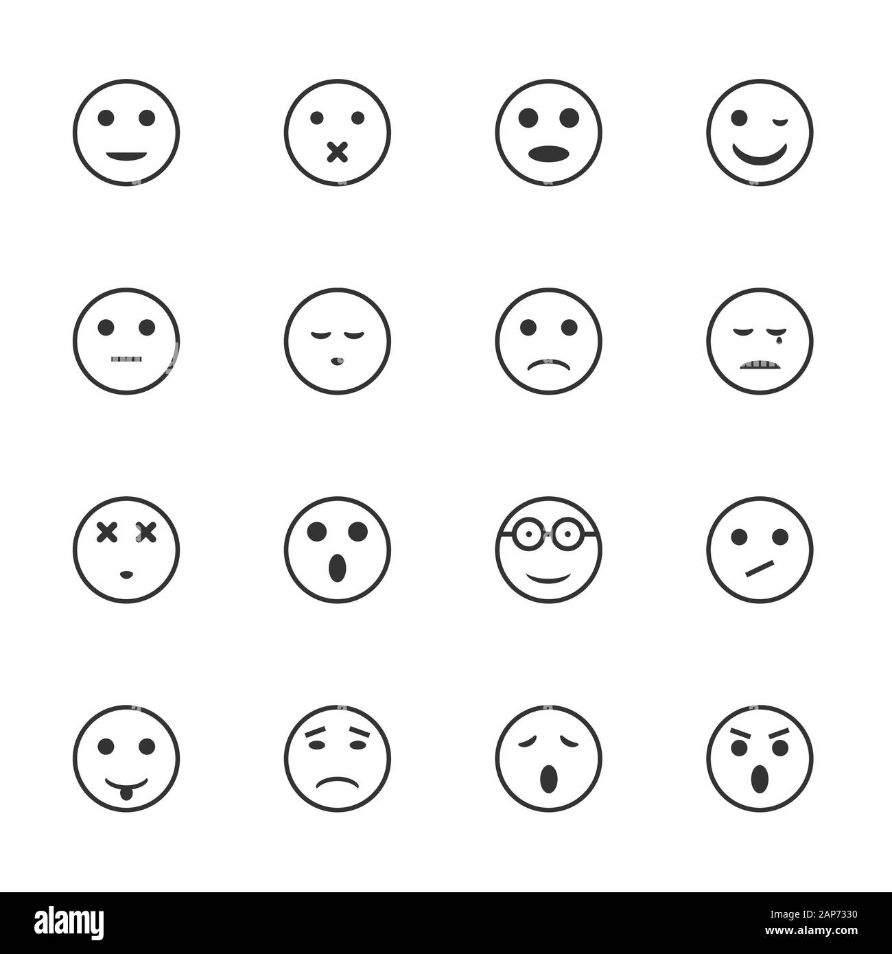 Smile icons. Set of Outline Emoji Icons. Different Emotional ...