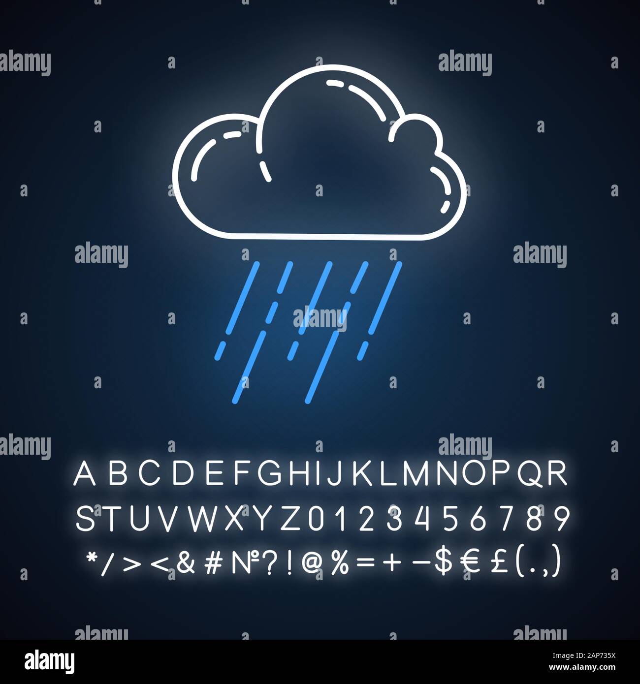 Downpour neon light icon. Rainstorm. Cloud, heavy rainfall. Torrential ...