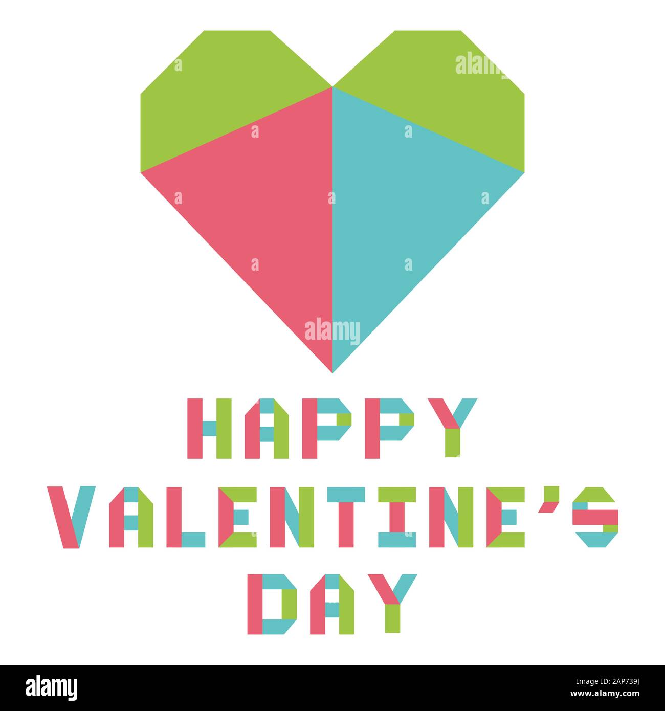 Vector illustration Origami heart and origami lettering Happy Valentine ...