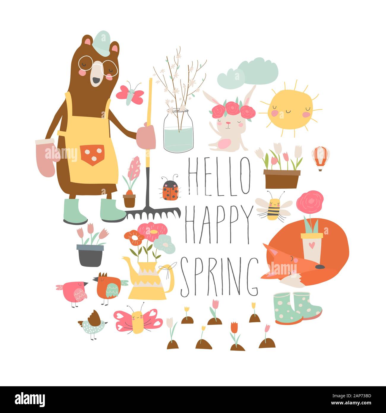 Set of cartoon animals and spring elements Stock Vector Image & Art - Alamy