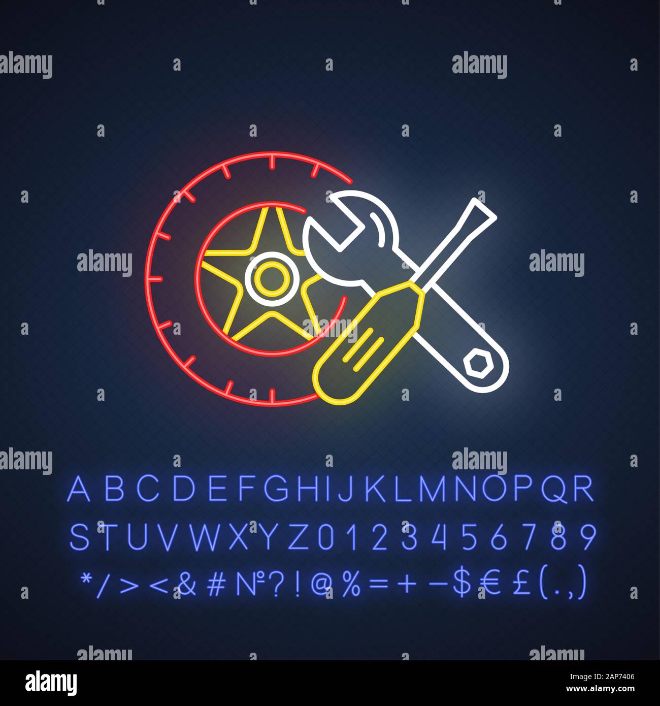 Auto parts neon light icon. Repair service maintenance concept. E ...