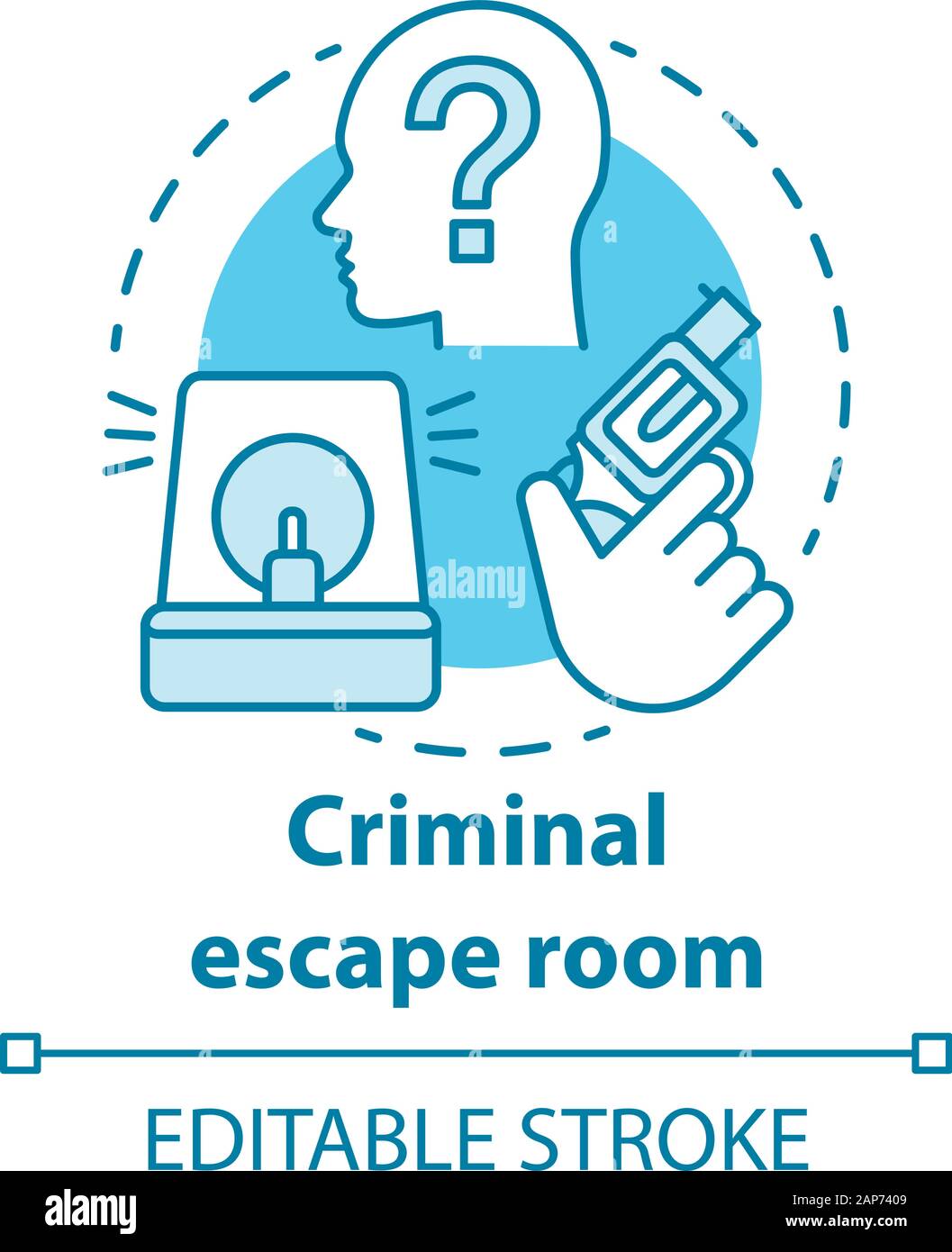 Criminal escape room concept icon. Crime theme quest idea thin line ...