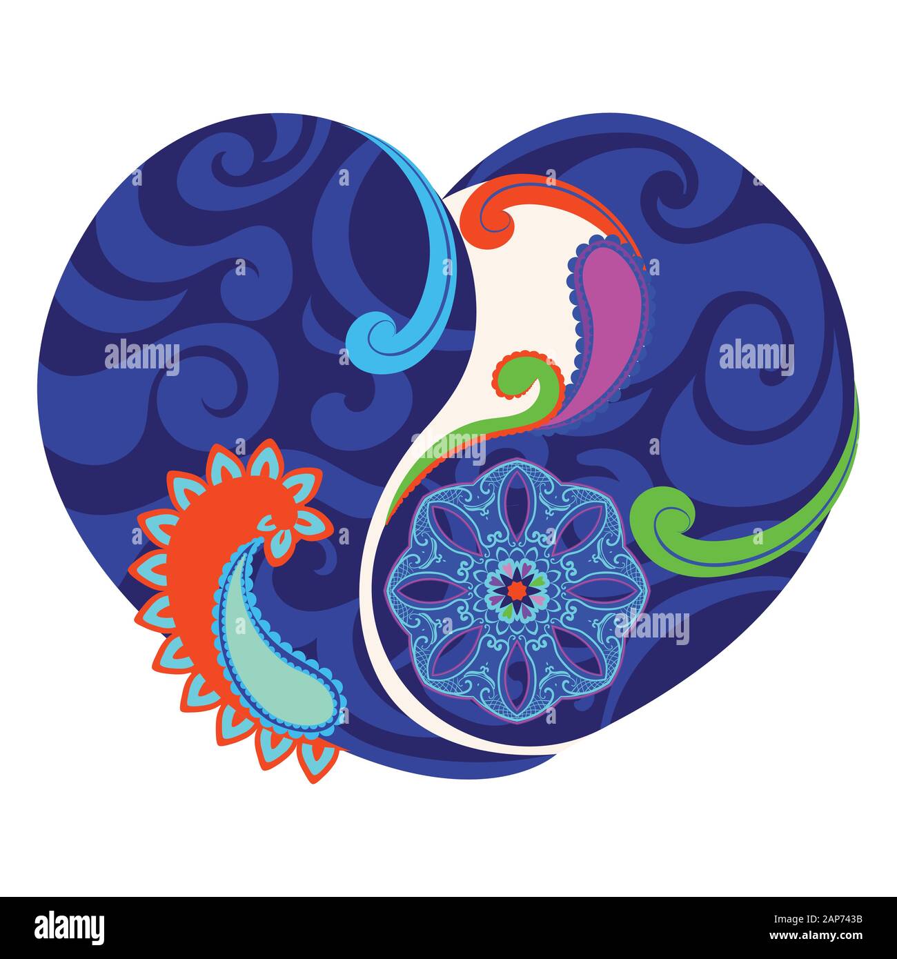 Decorative retro paisley heart pattern design illustration Stock Vector ...