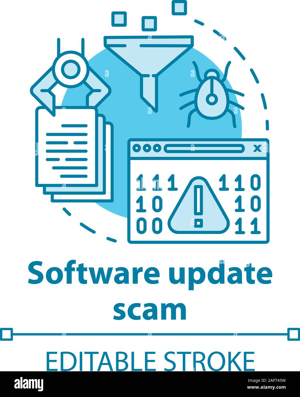 Software update scam concept icon. Computer hacking attack danger. Data ...