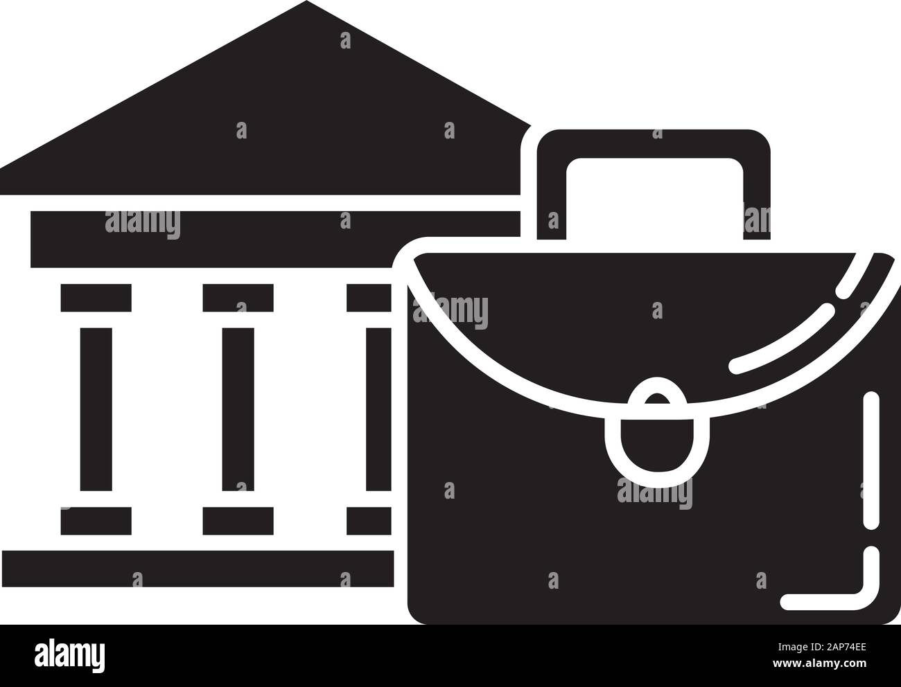 Business industry glyph icon. Credit bureau. Black briefcase and bank ...