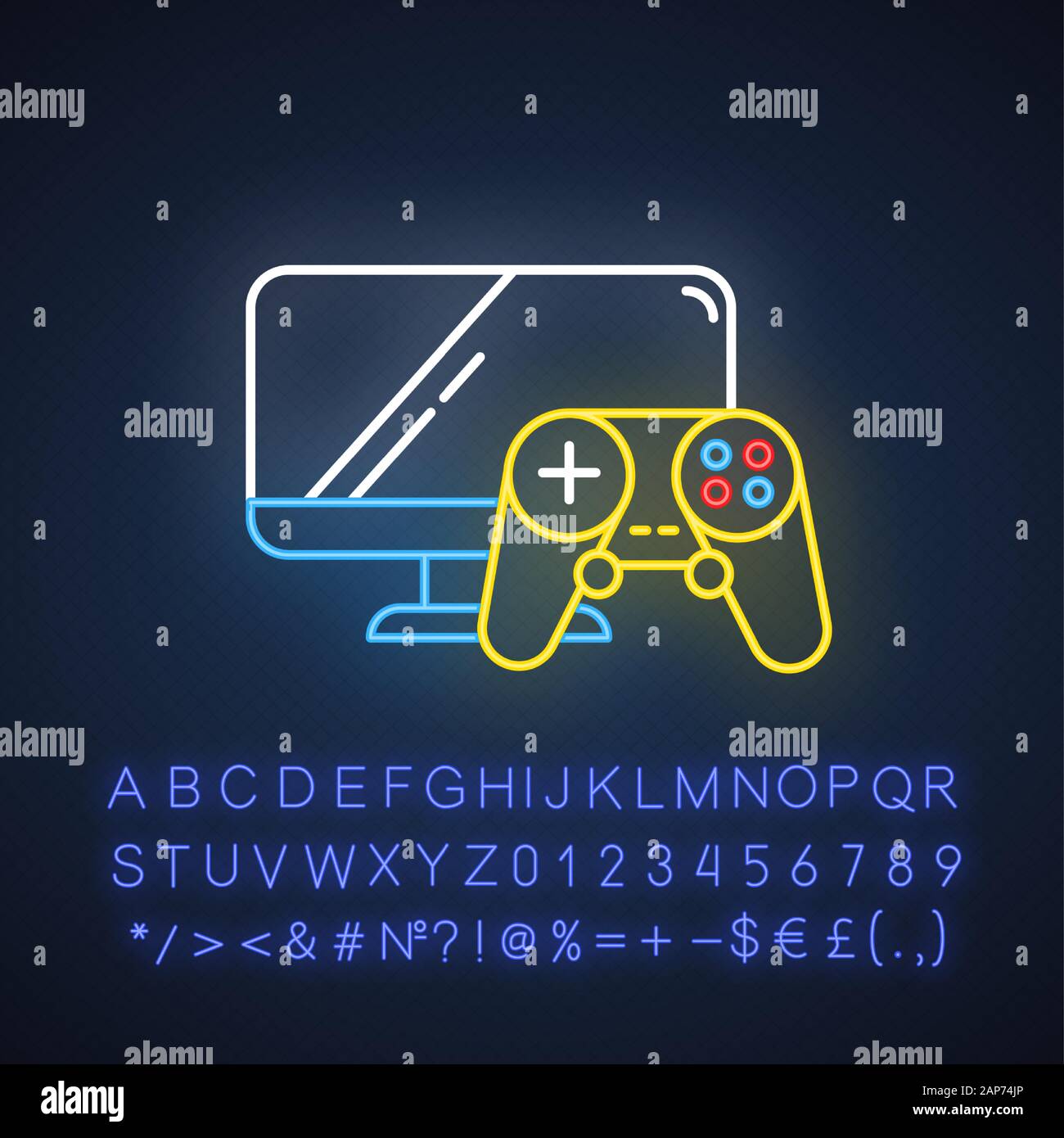 Video games and consoles neon light icon. Hobbies and computer. Game ...