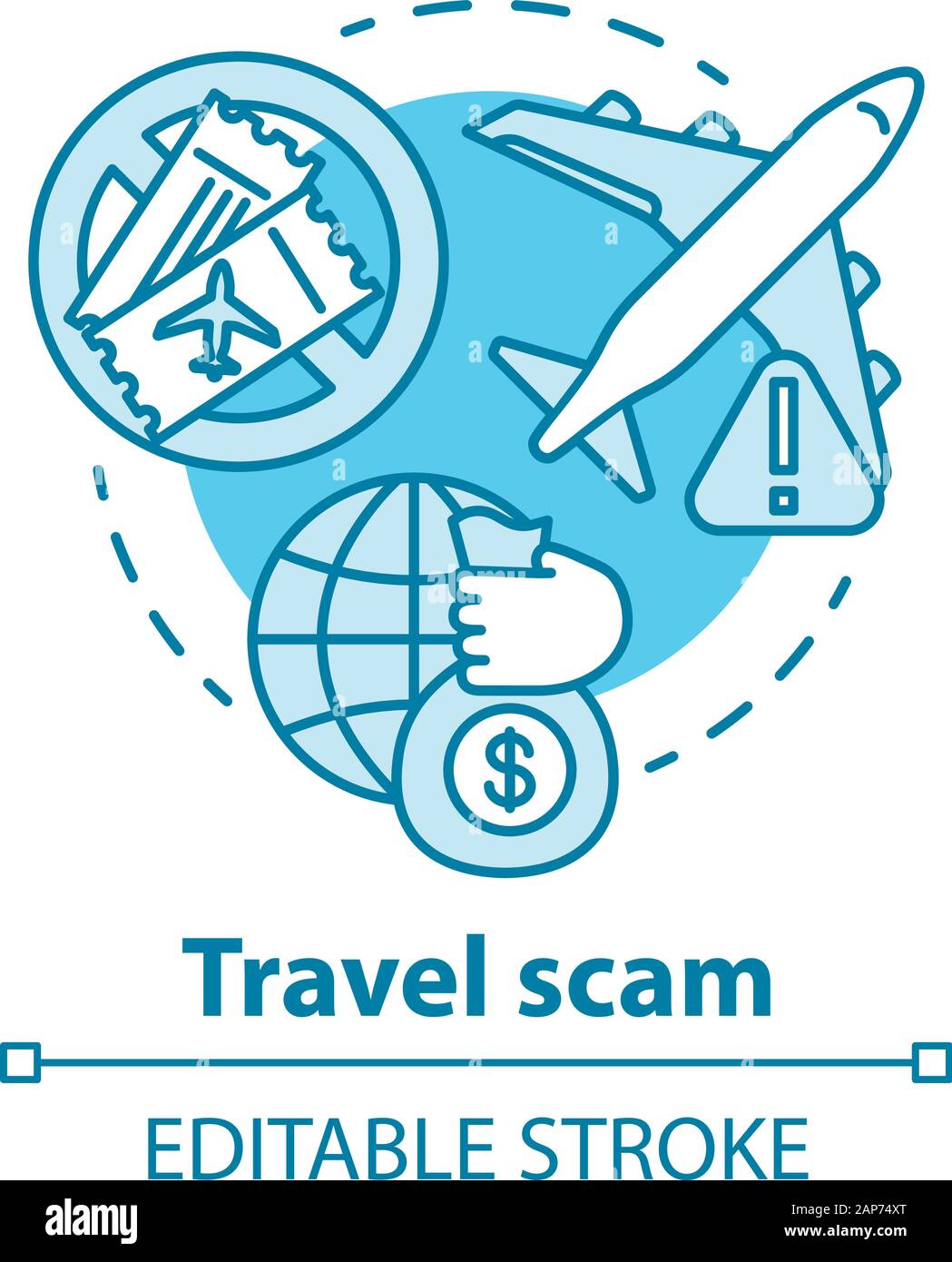 Travel scam concept icon. Journey dangers. Fake tourist tour winning ...