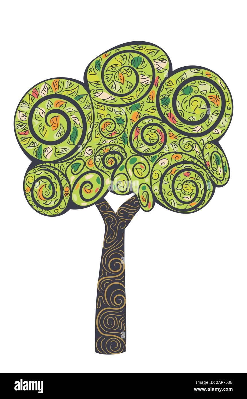 Decorative doodle style tree design on white background Stock Vector ...