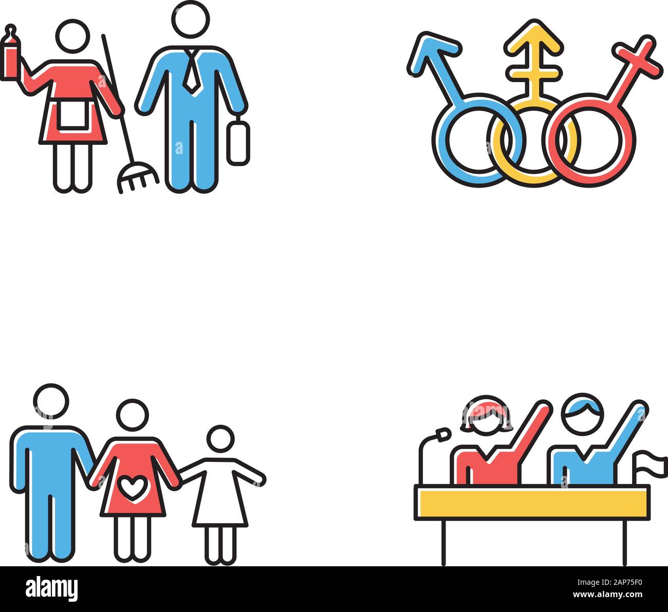 Gender equality color icons set. Politic rights. Transgender people ...