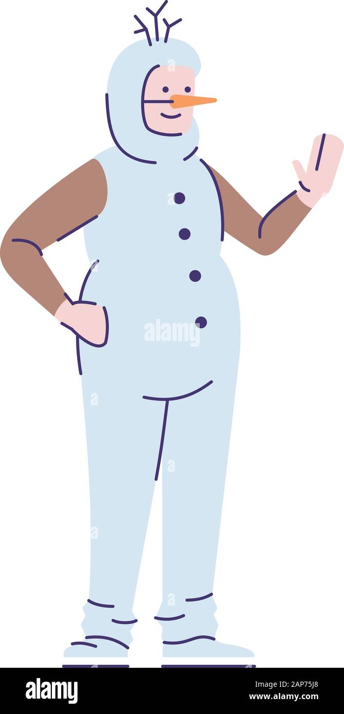 Man wearing snowman costume flat vector illustration. Winter season ...