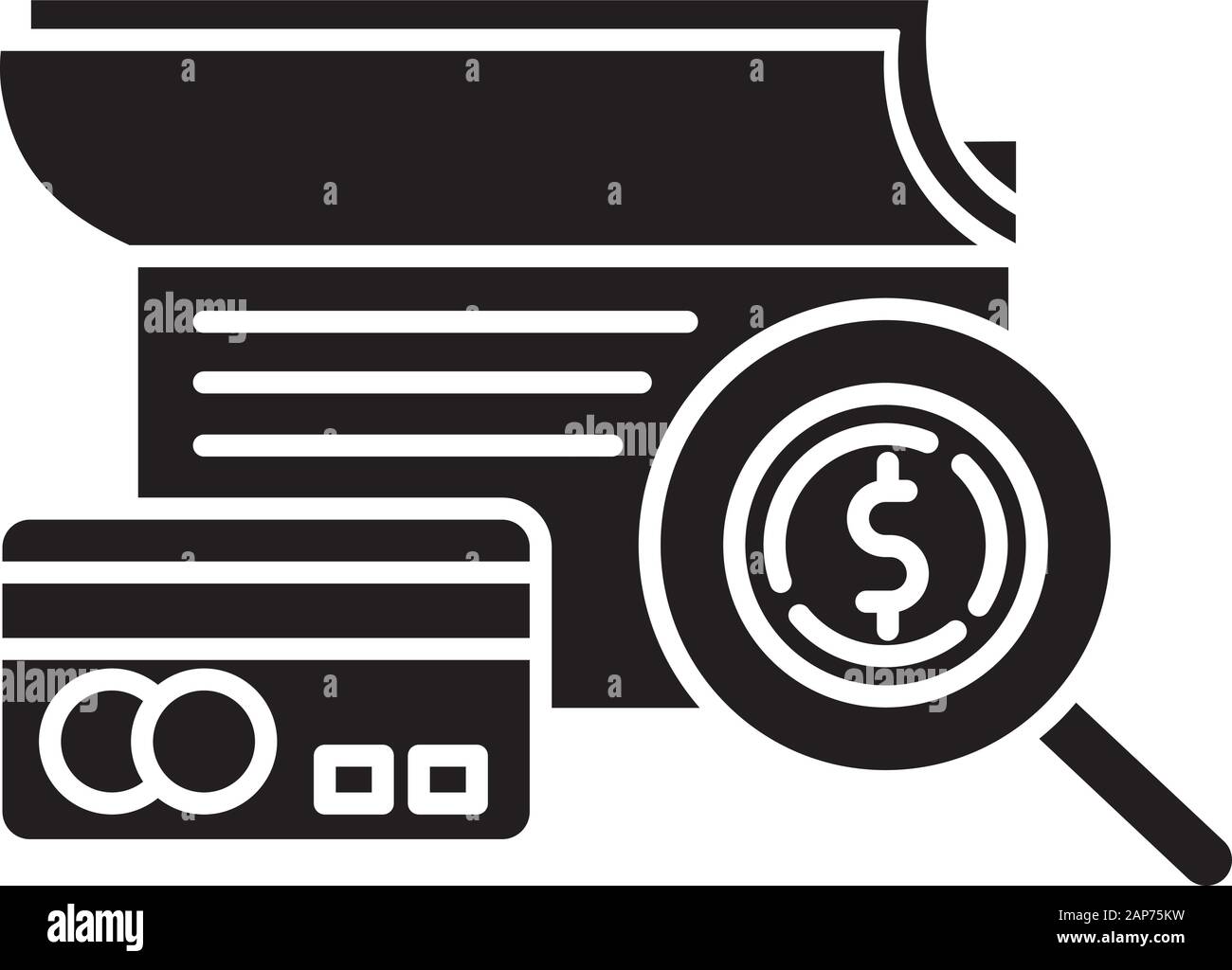 Verifying credit history glyph icon. Examining personal loan payment ...