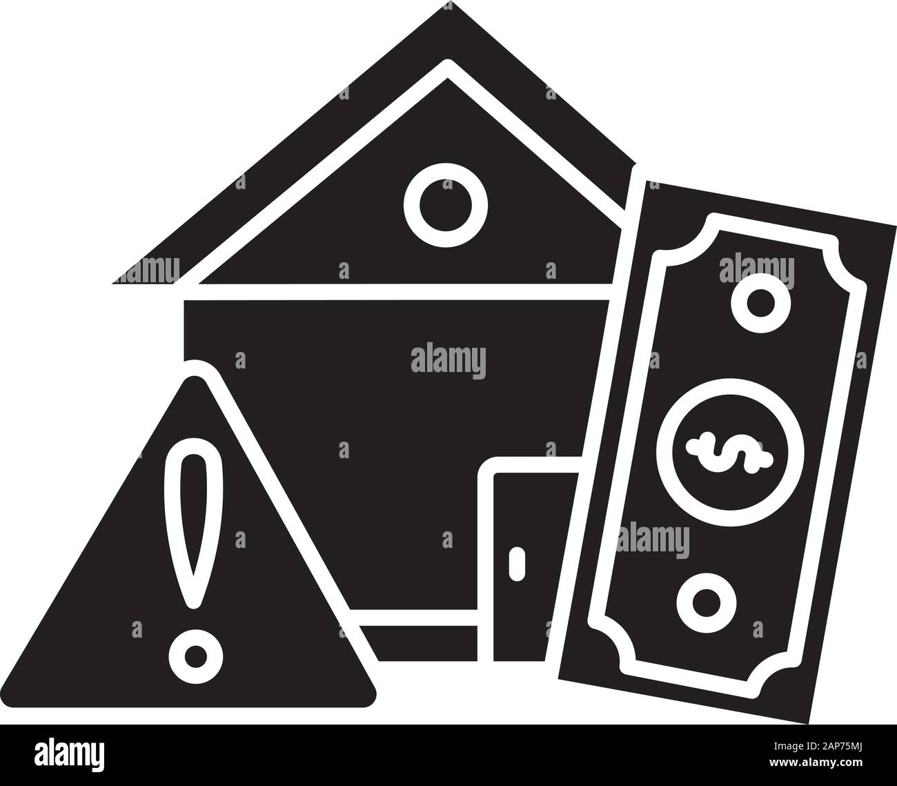 Home loan risk glyph icon. Credit to buy real estate building. Debt ...