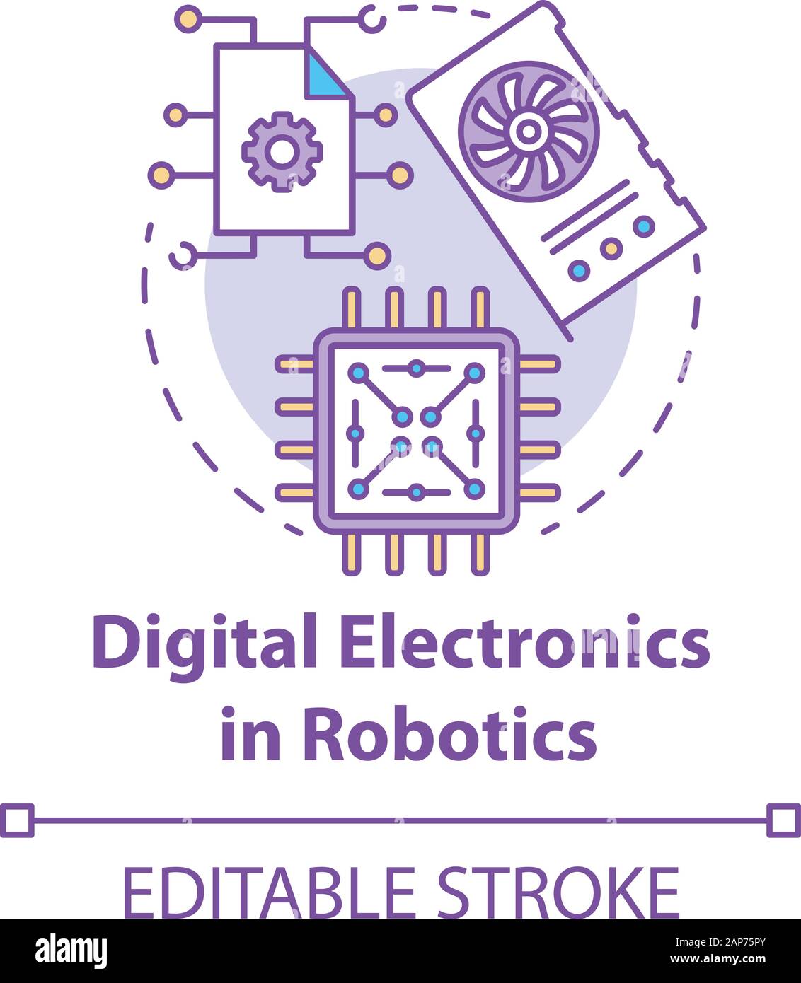 Digital electronics in robotics concept icon. Computer chip and ...