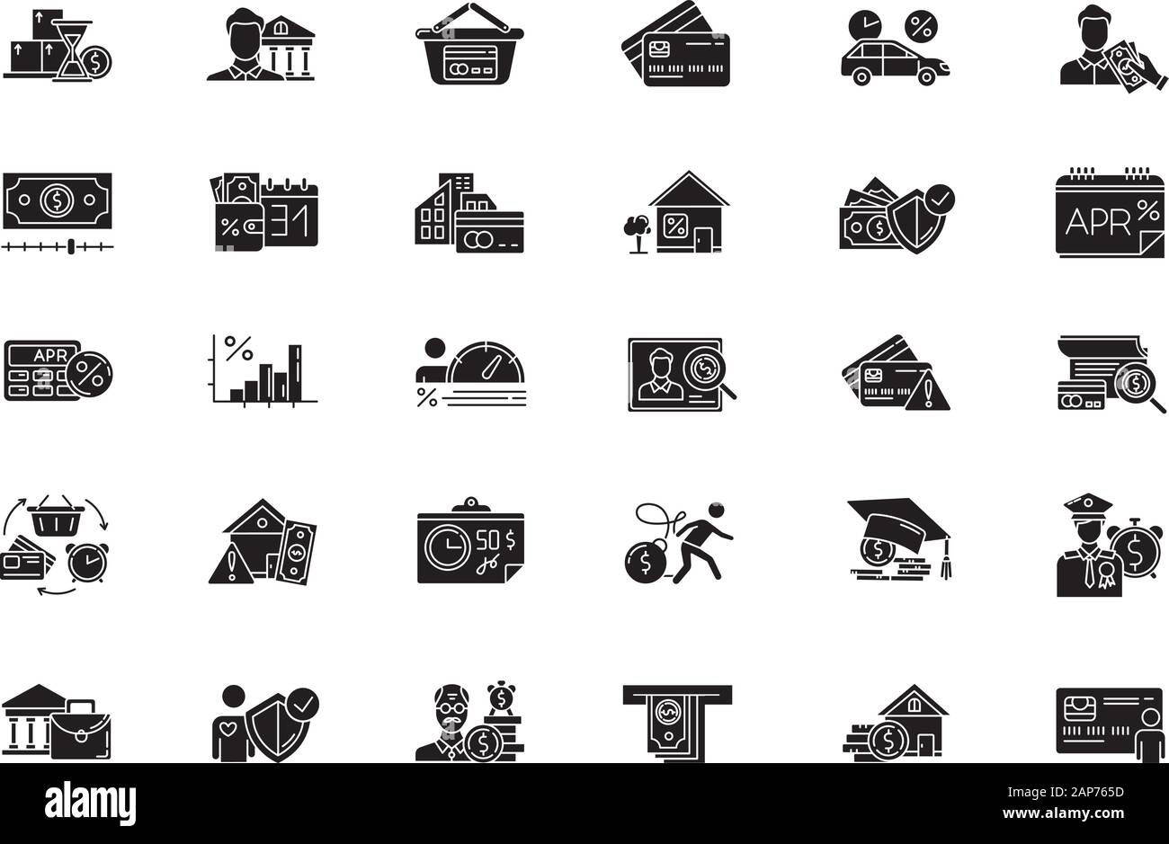 Credit glyph icons set. Student loan. Borrowing from Retirement ...