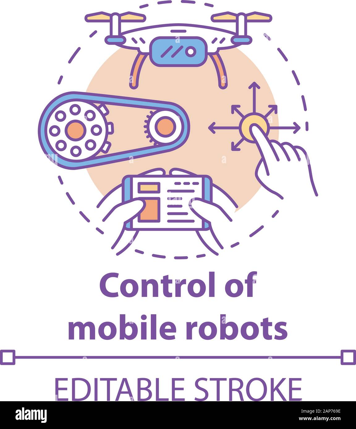Control of mobile robots concept icon. Motion at distance idea thin ...