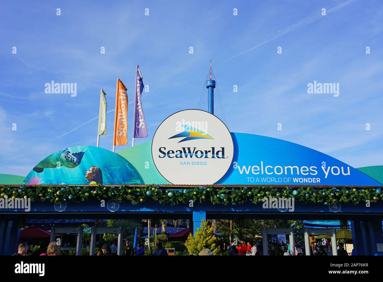 SAN DIEGO, CA -5 JAN 2020- View of SeaWorld, a landmark marine animal ...