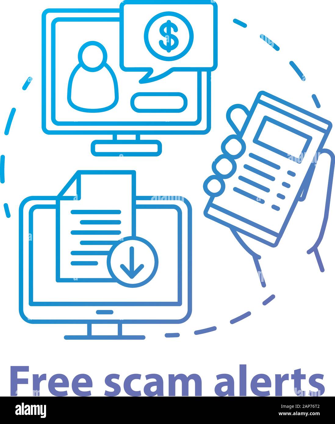 Free scam alerts concept icon. Information about financial criminal ...