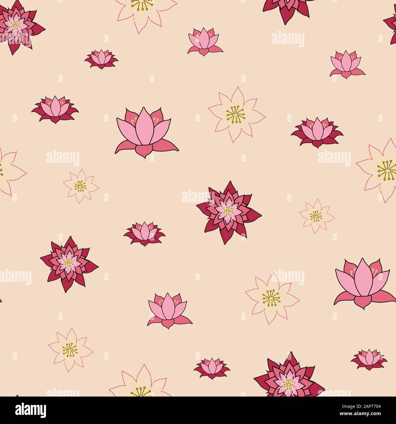 Lotus Flowers water lily, big open flowers repeat, seamless, vector ...