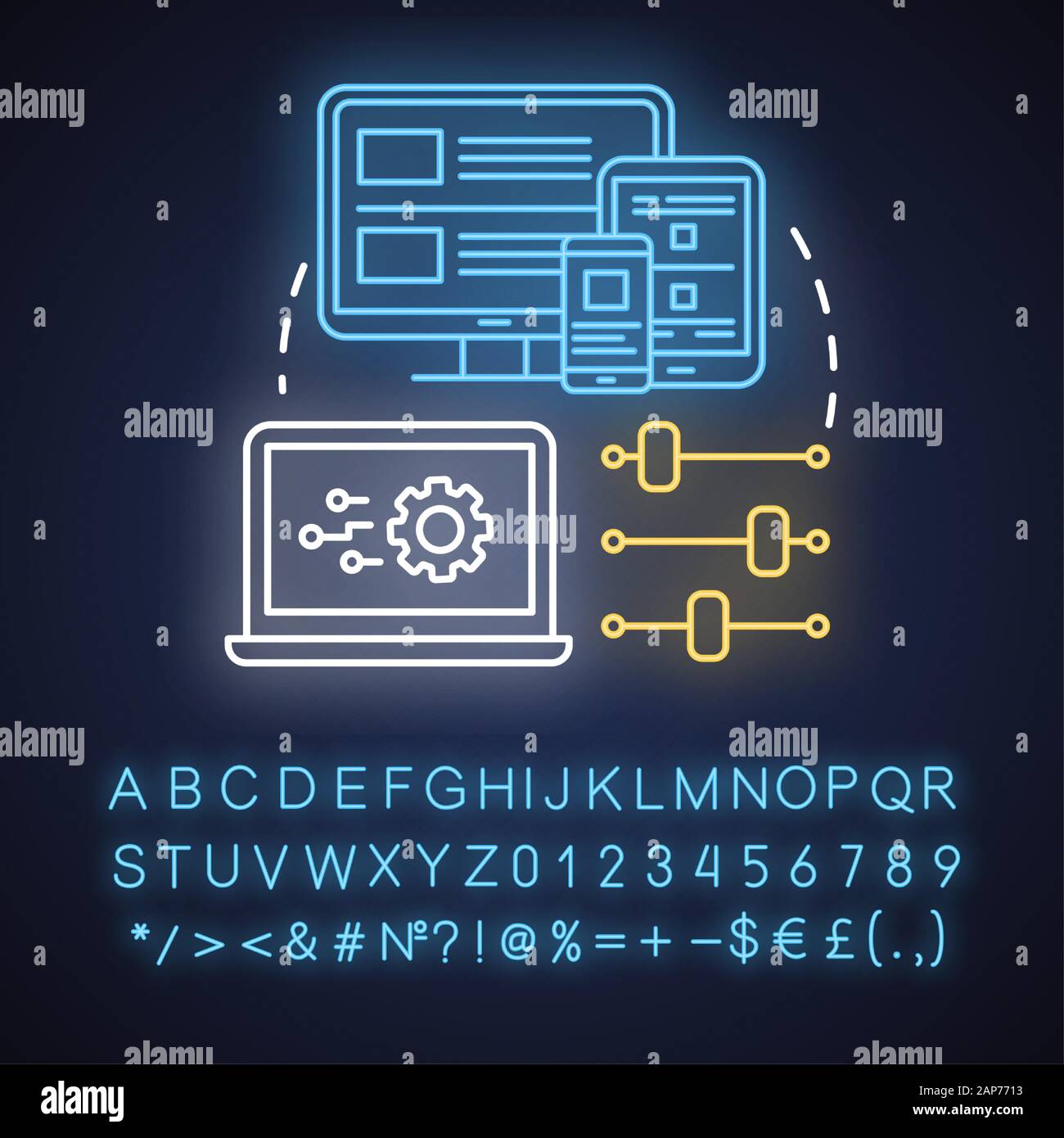 Responsive design neon light concept icon. Mobile software interface ...