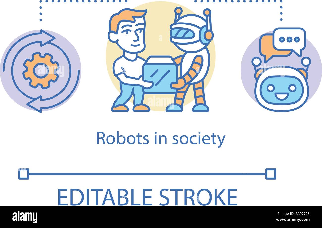 Robots in society concept icon. Electronic helper. Social impact of ...