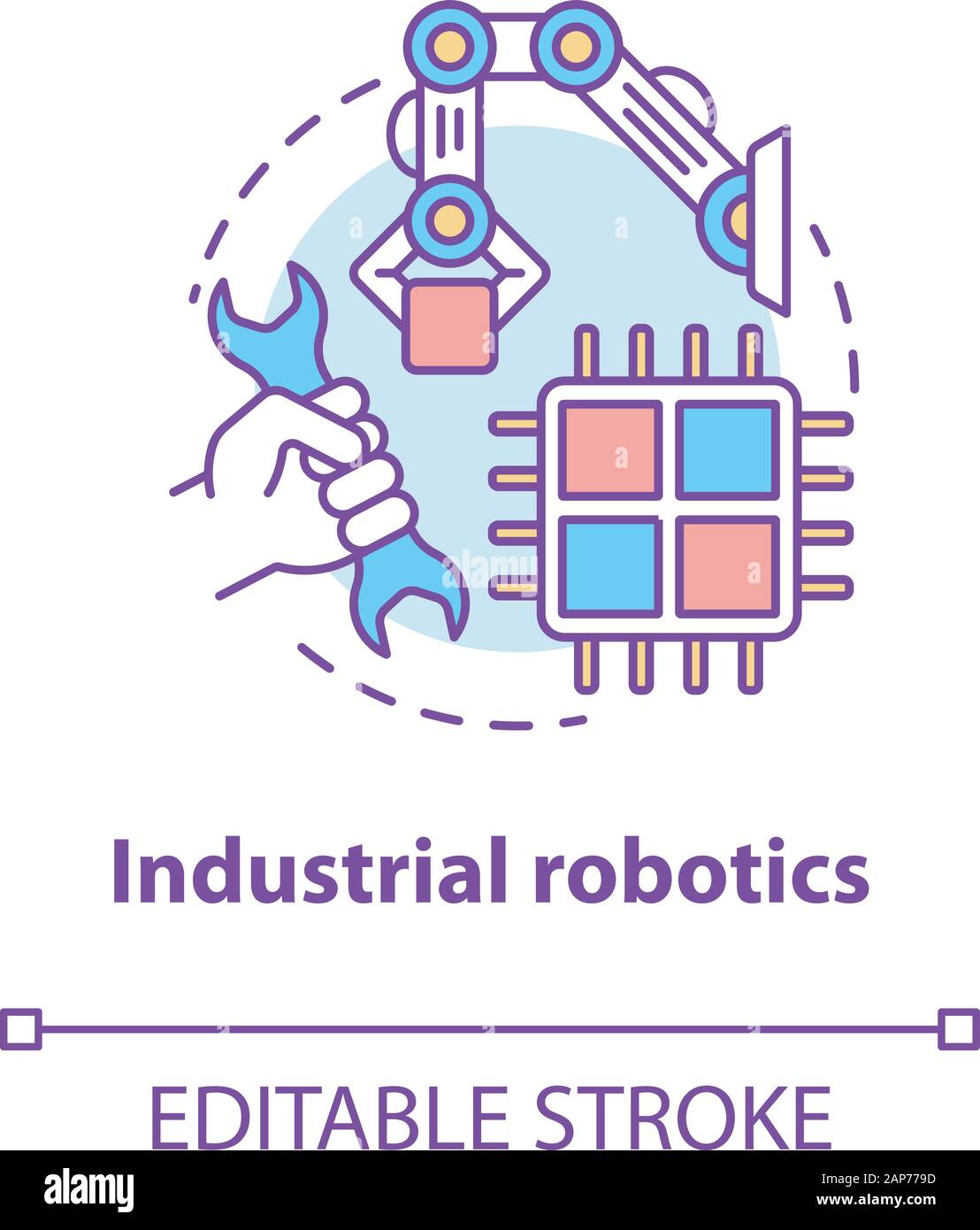Industrial robotics concept icon. Building technology idea thin line ...