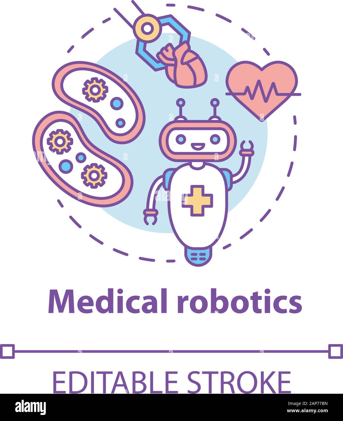 Medical robotics concept icon. Health care computer machines idea thin ...