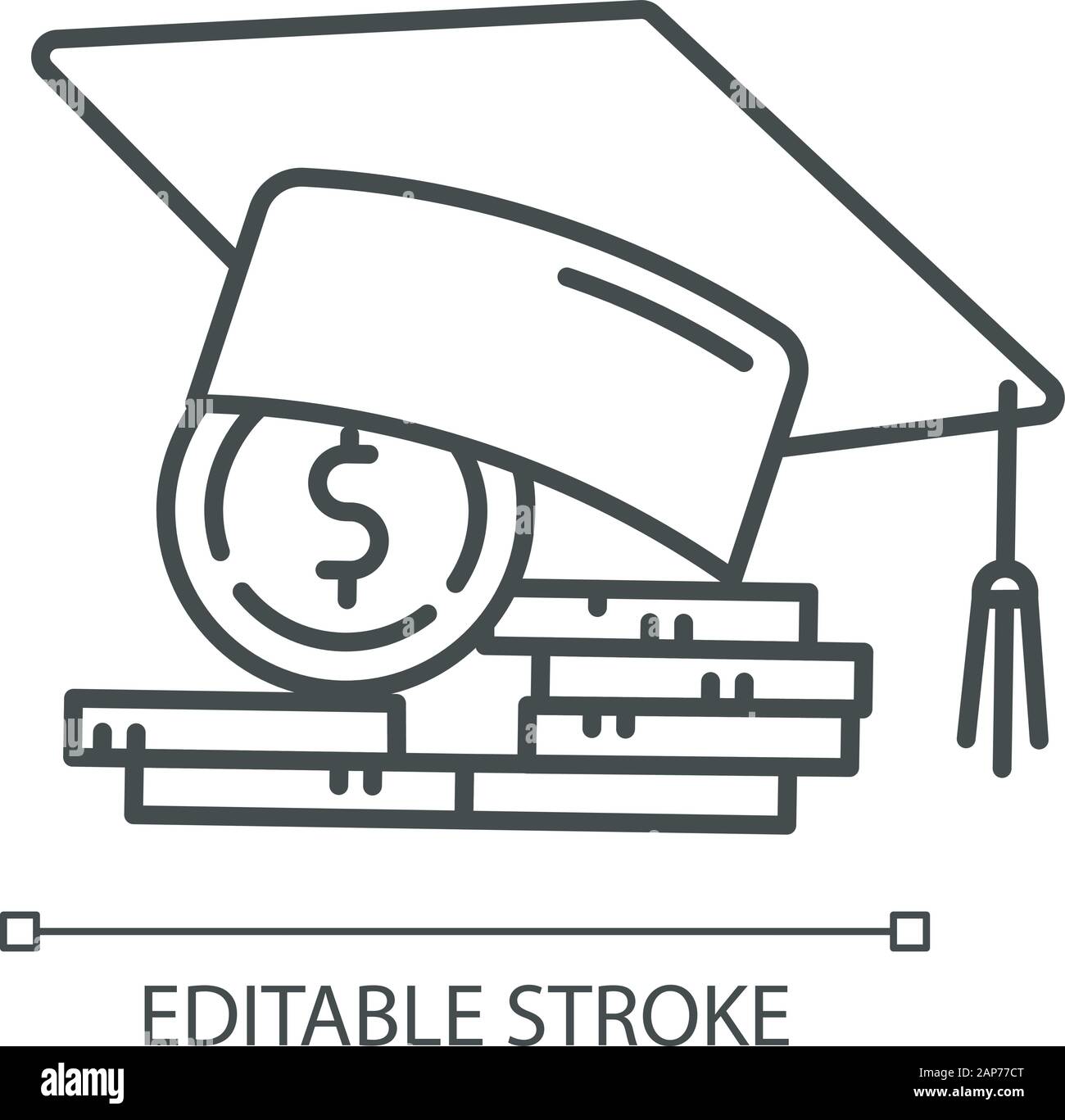 Student loan linear icon. Credit to pay for university education. Tuition fee. College ...