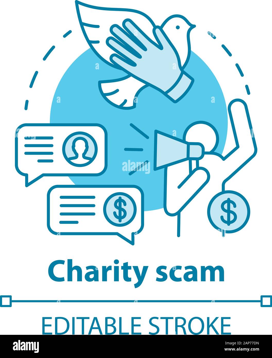 Charity scam concept icon. Asking for donation. Fake philanthropy ...