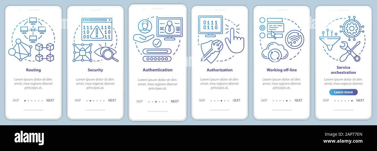 Mobile software development onboarding mobile app page screen vector ...