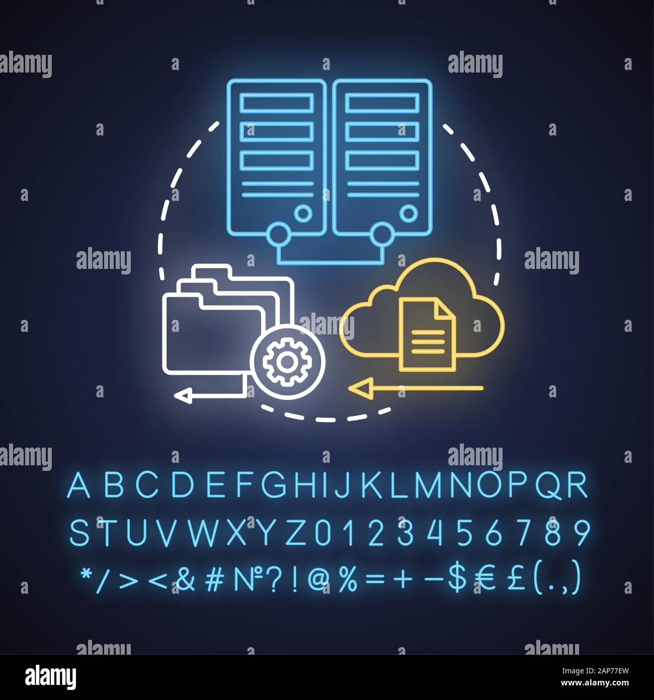 Data services neon light concept icon. Managing information idea ...