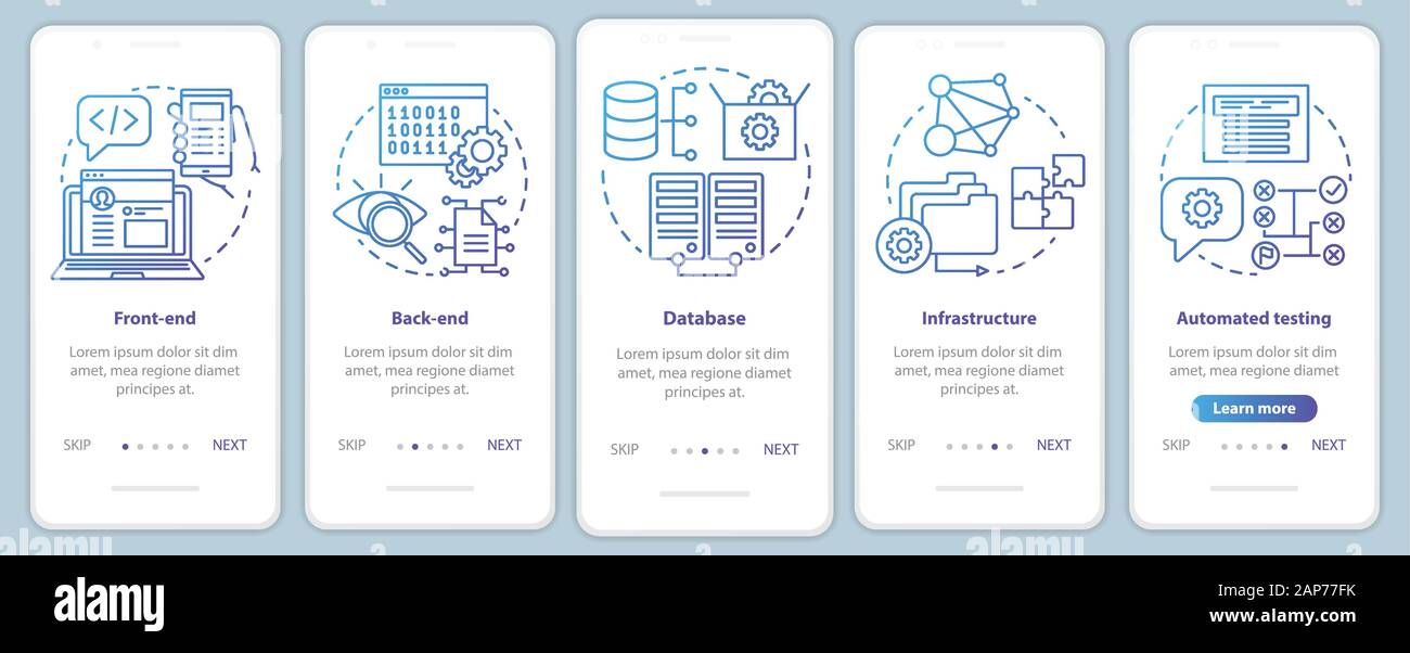 Front-end, back-end development onboarding mobile app page screen ...
