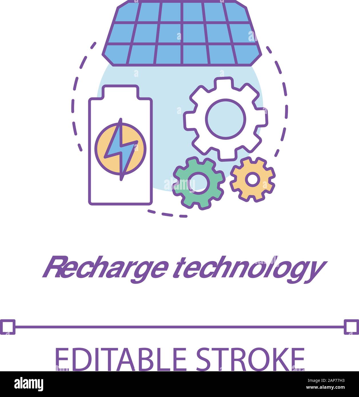 Recharge technology concept icon. Sun batteries idea thin line ...