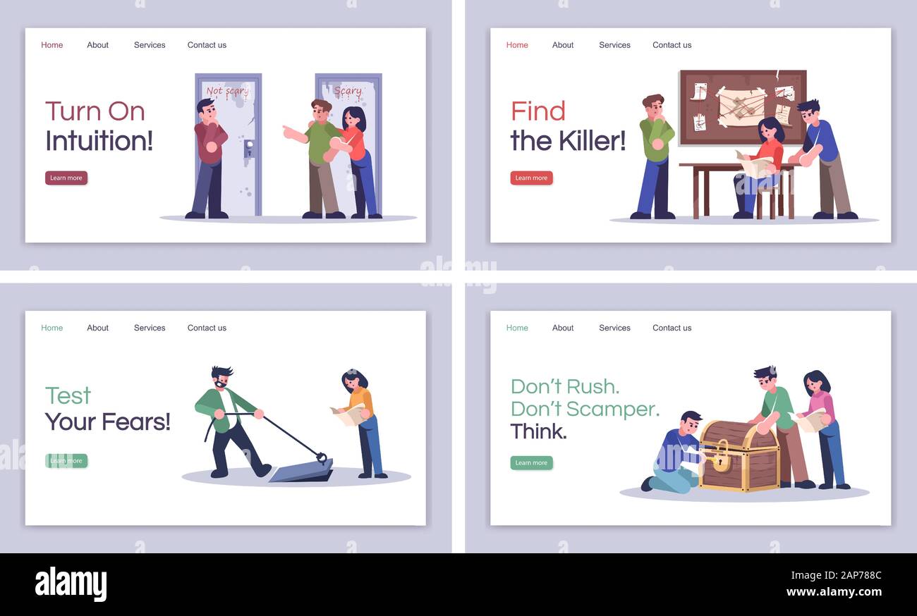 Quest room landing page vector templates set. Turn on intuition ...